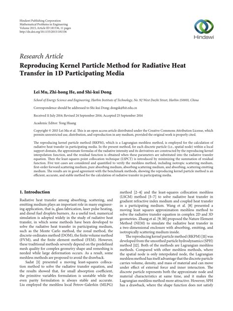 pdf reproducing kernel particle method for radiative heat transfer in 1d participating media