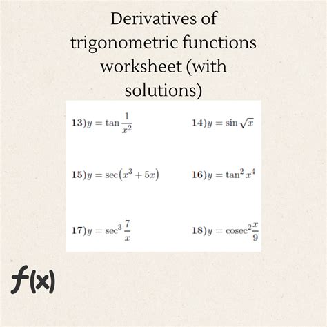 worksheet trig derivatives pdf sine trigonometric functions worksheets library