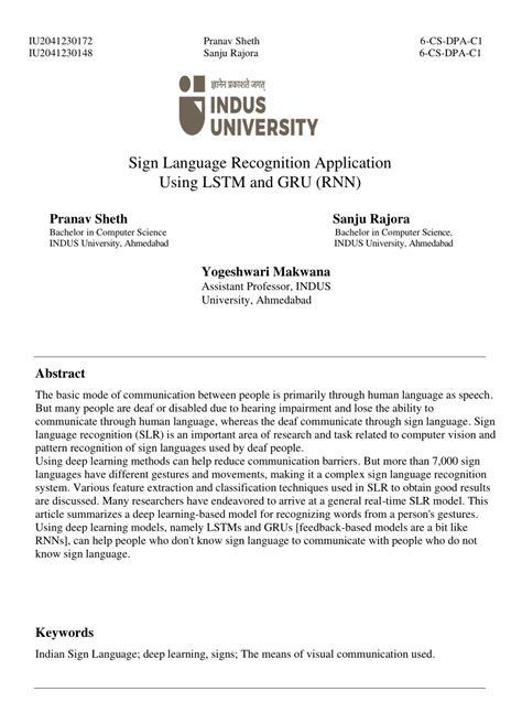 pdf sign language recognition application using lstm and gru rnn