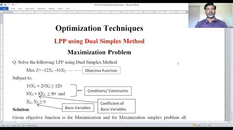 lpp using dual simplex method for maximization problem youtube