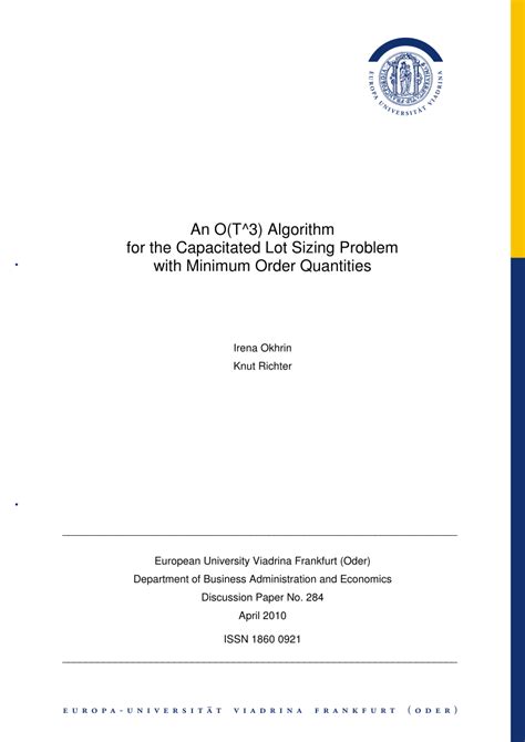 pdf an o t3 algorithm for the capacitated lot sizing problem with minimum order quantities