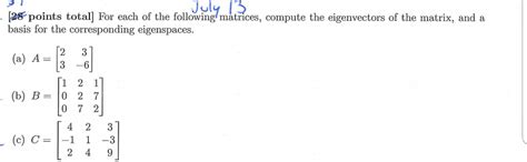 solved for each of the following matrices compute the