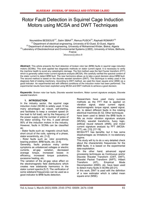 pdf rotor fault detection in squirrel cage induction motors using mcsa and dwt techniques