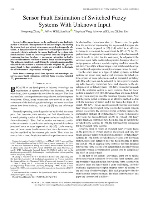pdf sensor fault estimation of switched fuzzy systems with unknown input