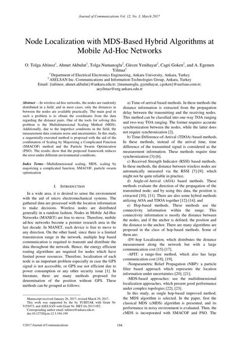 pdf node localization with mds based hybrid algorithms at mobile ad hoc networks