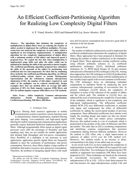 pdf an efficient coefficient partitioning algorithm for realizing low complexity digital filters