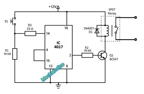 ON OFF Toggle Switch Circuit Diagram Using IC 4017