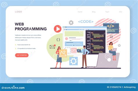 Programming Web Banner Or Landing Page Idea Of Working Stock Vector