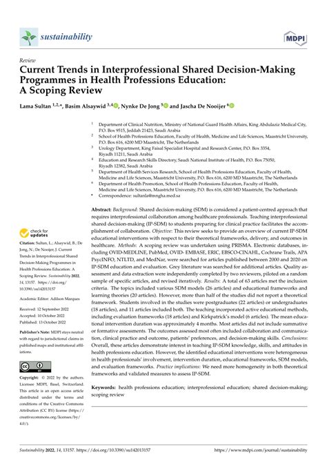 pdf current trends in interprofessional shared decision making programmes in health