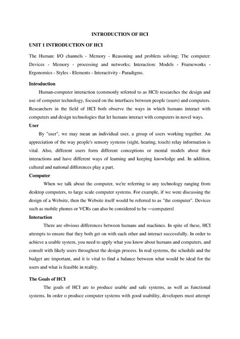 hci notes human computer interaction introduction of hci unit 1 introduction of hci the