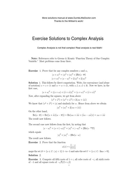 exercise solutions to complex analysis thanks to the william s work pdf holomorphic