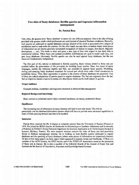 two sides of fuzzy databases flexible queries and imprecise information management ieee