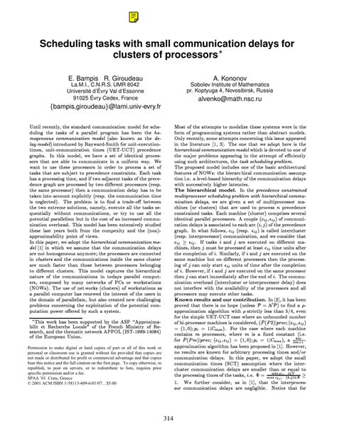 pdf scheduling tasks with small communication delays for clusters of processors models and