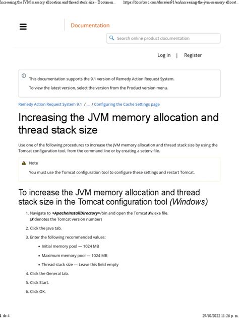 increasing the jvm memory allocation and thread stack size documentation for remedy action
