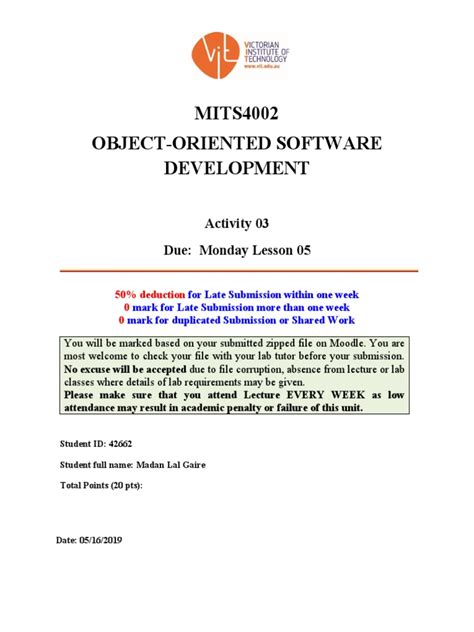 mits4002 object oriented software development activity 03 due monday lesson 05 pdf integer