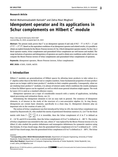 pdf idempotent operator and its applications in schur complements on hilbert c module