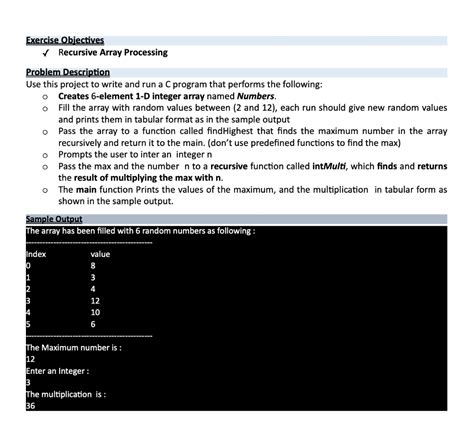 solved exercise objectives recursive array processing o o