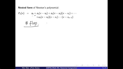 ch2 5 polynomial interpolation newton s divided differences part 3 wen shen youtube
