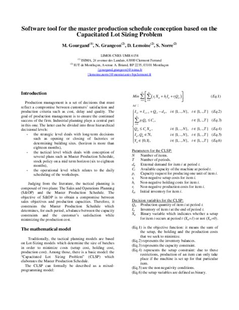 pdf software tool for the master production schedule conception based on the capacitated lot