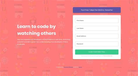 frontend mentor intro component with sign up form using html css and javascript coding
