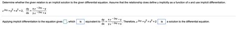 solved determine whether the given relation is an implicit