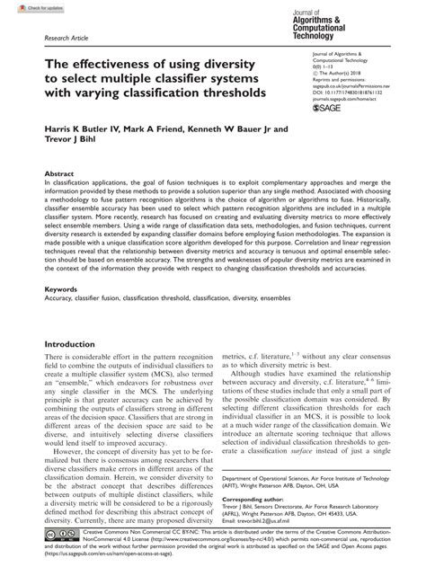 pdf the effectiveness of using diversity to select multiple classifier systems with varying