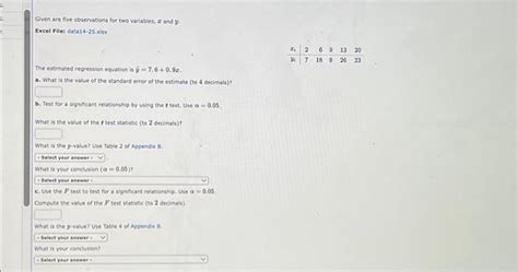 solved 5 given are five observations for two variables and