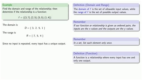 detailed example finding domain range and function from ordered pairs youtube