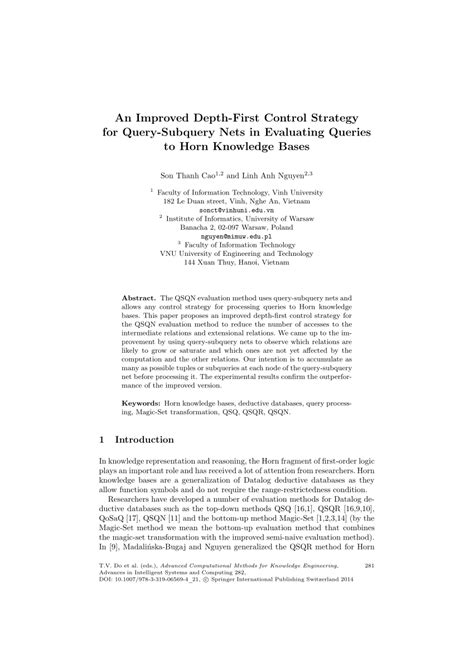 pdf an improved depth first control strategy for query subquery nets in evaluating queries to