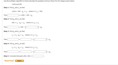 solved use the euclidean algorithm to hand calculate the