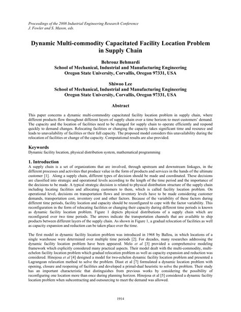 pdf dynamic multi commodity capacitated facility location problem in supply chain