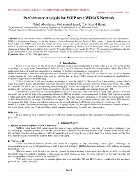 doc performance analysis for voip over wimax network osama enan