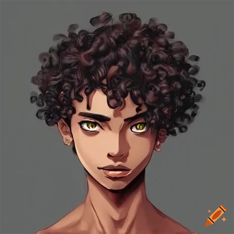 Japanese Anime Inspired Male Character With Dark Brown Skin And Black Curly Hair On Craiyon