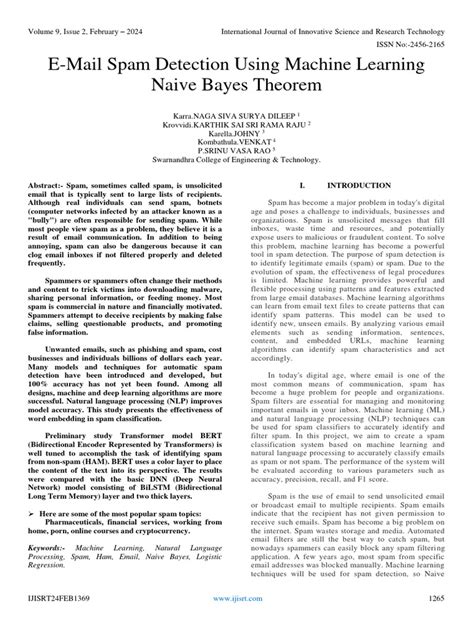 e mail spam detection using machine learning naive bayes theorem pdf email spam machine
