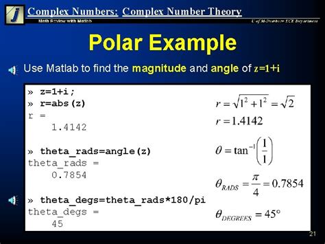 math review with matlab complex numbers complex number