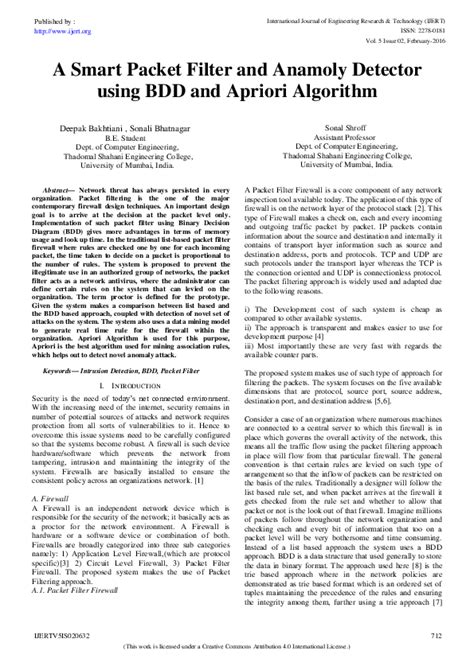 pdf ijert a smart packet filter and anamoly detector using bdd and apriori algorithm ijert