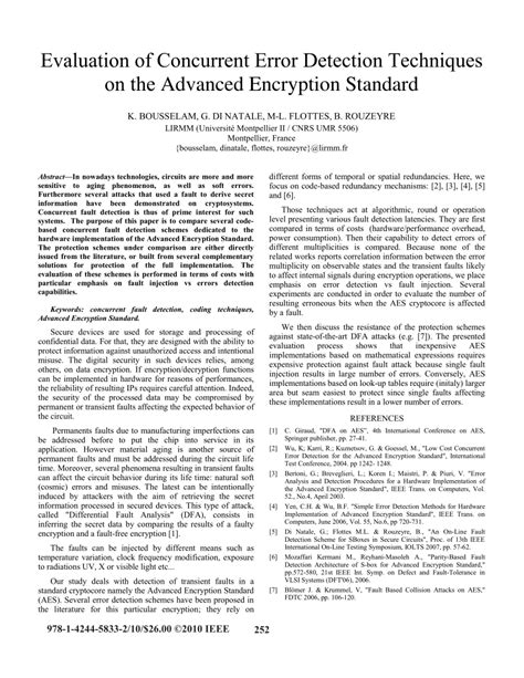 pdf evaluation of concurrent error detection techniques on the advanced encryption standard