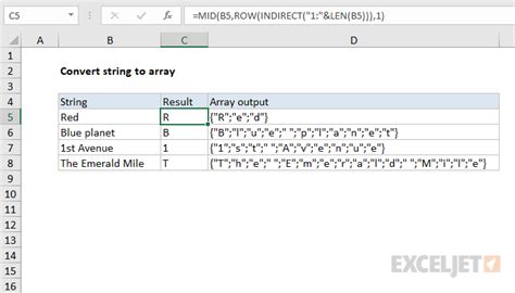 excel formula convert string to array exceljet