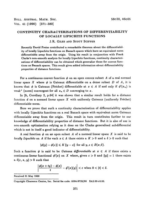 pdf continuity characterisations of differentiability of locally lipschitz functions