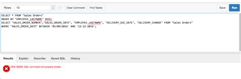 Oracle Ora 00933 Sql Command Not Properly Ended When Trying To Generate A Table Query Then