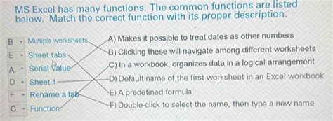 Solved MS Excel Has Many Functions The Common Functions Are Listed
