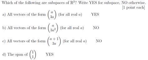 solved which of the following are subspaces of r2 it shows