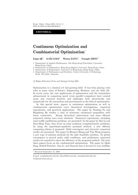 pdf continuous optimization and combinatorial optimization