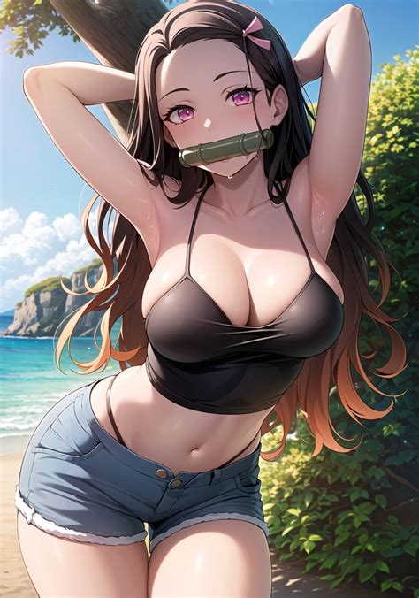 Rule 34 Adult Swim Ai Generated Beach Bikini Bikini Top Boobs Breasts Demon Slayer Jean Shorts