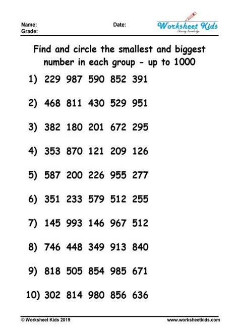 circle the largest number worksheet
