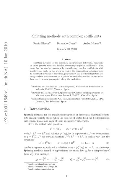 pdf splitting methods with complex coefficients
