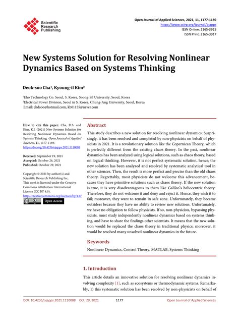 pdf new systems solution for resolving nonlinear dynamics based on systems thinking
