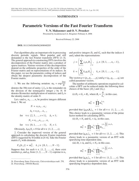 pdf parametric versions of the fast fourier transform