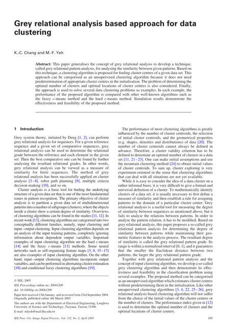 pdf grey relational analysis based approach for data clustering
