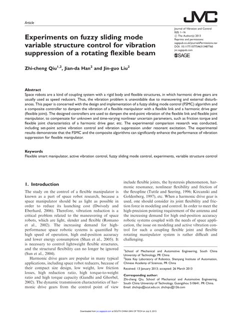 pdf experiments on fuzzy sliding mode variable structure control for vibration suppression of